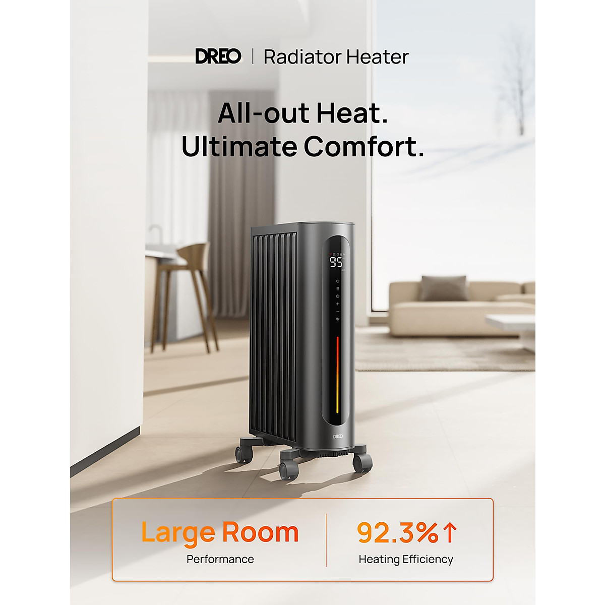 Dreo Oil Filled Radiator Heater, 1500W Radiant Heater with Remote Control, Digital Thermostat, 4 Modes, 24h Timer, 10 Safety Protections, Child Lock, Space Heaters for Indoor Use Large Room Bedroom