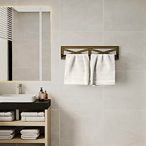 Extra Long Rustic Towel Rack 2 PCS, 23.6 Inch Monterey Pine Solid Wood Towel Holders Wall Mounted with Metal Bar, Brown Farmhouse Style, for Hand & Bath Towels, Bathroom Powder Room Decor