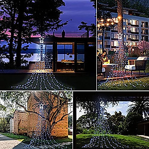 Okura (New) Cerflyer Christmas Decoration Outdoor Star String Lights, 320 LED Christmas Tree Topper Lights with 14" Lighted Star for Halloween Christmas New Year Holiday Garden Yard (White)