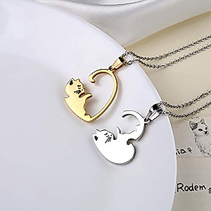 GOVENUS Couple Heart Or Cat BFF Best Friend for Girls Puzzle Friendship Pendant Necklaces,316L Stainless Steel Gold&Silver