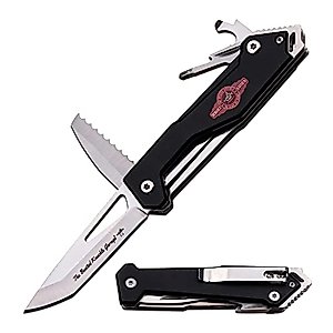 Busted Knuckle Garage - Manual Folding Knife and Multi-Tool - Stainless Steel Blade and Saw Blade, Aluminum Handle w/Flip Out Screwdriver, Bottle Opener and Pocket Clip - BKG-MK002