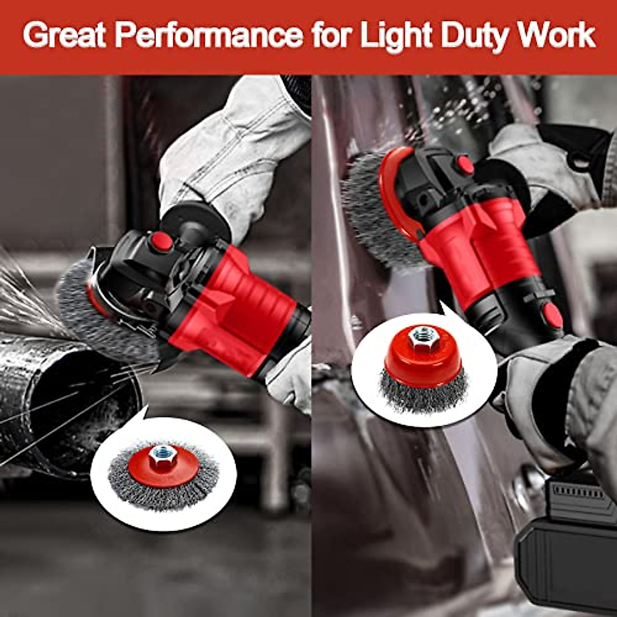 AUPREX Wire Wheel for 4 1/2 Angle Grinder, 4 Inch Knotted Coarse Crimped Wire Wheels, 3 Inch Knotted Coarse Crimped Wire Cup Brush, Angle Grinder Wire Wheel Cup Brush Set with 5/8-11UNC Threaded Arbor