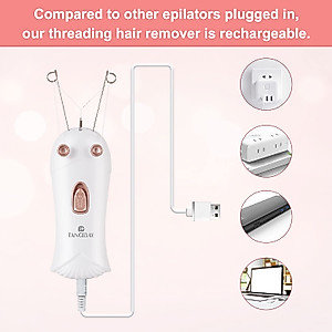 Tangibay Mermaid Threading Hair Removal - Rechargeable Facial Hair Threader Machine, Womens Automatic Thread Hair Remover Tool Kit, Electric Threads Epilator for Face, Upper Lip, Arms (White)