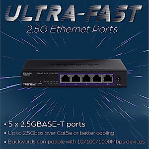 TRENDnet 5-Port Unmanaged 2.5G Switch, Wall Mountable, TEG-S350(Renewed)