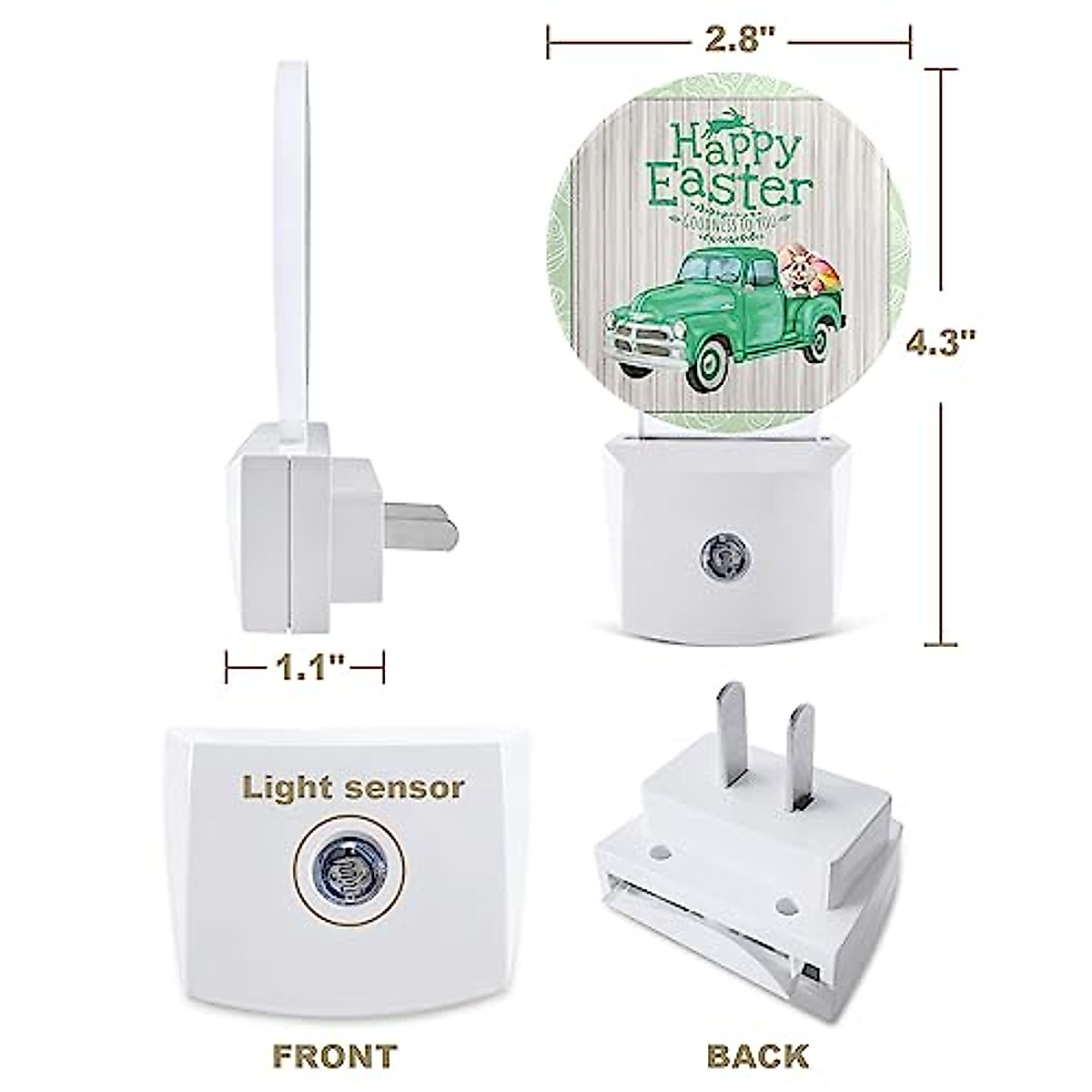 Night Light Plug into Wall, LED Nightlights Easter Green Truck with Eggs and Bunny Wood Grain Small Nightlight Auto Dusk-to-Dawn Sensor Lamp LED Night Lights for Kid's Bedroom, Bathroom