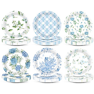 60Pcs Blue White Floral Paper Plates for Tea Party Decorations 7in Vintage Floral Party Dessert Plates Disposable Tableware Dinnerware Set for Bridal Wedding Baby Shower Garden Themed Party Supplies