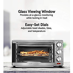 Gourmia GTF7350 6-in-1 Multi-function, Stainless Steel Air Fryer Oven - 6 Cooking Functions - Fry Basket, Oven Rack, Baking Pan & Crumb Tray, Included + Recipe Book