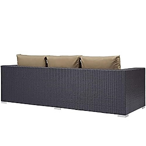 Modway Convene Wicker Rattan Outdoor Patio Sofa with Cushions in Espresso Mocha