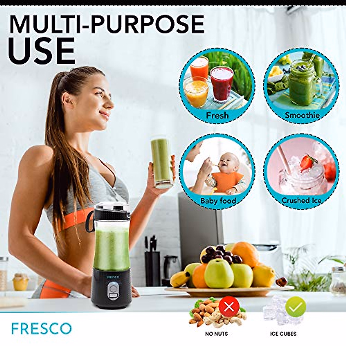 Portable Blender, Personal Size Blender for Shakes and Smoothies, Fruit Smoothie Blender, Milkshake – Juicer Mini Blender 4000 mAh USB Rechargeable with 6 Blades, Handheld use in Sports, Travel, Gym