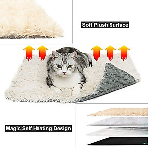 PUPTECK Furry Self Warming Cat Bed Mat - Foldable Convertible Thermal Cat Sleeping Bag Pad, Comfy Pet Heated Nest Mat Anti-Slip for Cat & Puppy