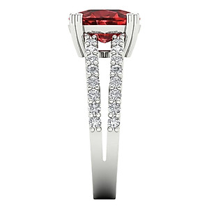 Clara Pucci 3.47ct Cushion Cut Solitaire with accent Natural Scarlet Red Garnet designer Statement Accent Ring Solid 14k White Gold