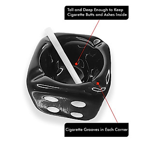 Jeuristic Ashtrays for Cigarettes Dice Ash Tray - Premium Ceramic Retro Cool Ashtrays Gifts for Smokers Home Ashtrays for Indoor Outdoor Patio Desktop Decor Unique Fancy Ashtray Cute Ashtray Black