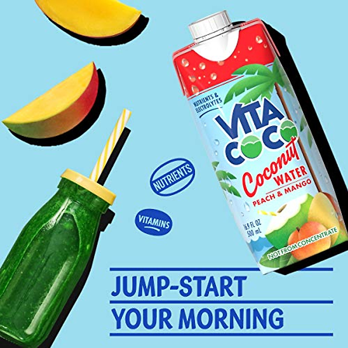 Vita Coco Coconut Water, Peach & Mango - Naturally Hydrating Electrolyte Drink - Smart Alternative to Coffee, Soda, and Sports Drinks - Gluten Free - 16.9 Fl Oz (Pack of 12)