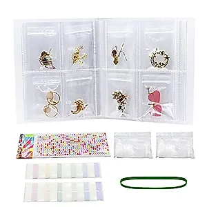 RIIEYOCA Transparent Jewelry Storage Book, Jewelry Storage Bag Thicken Transparent PVC Plastic Bag，DIY Handmade Colorful Paste Cover, Storage of Small Jewelry, Capable to Hold 160 Pairs