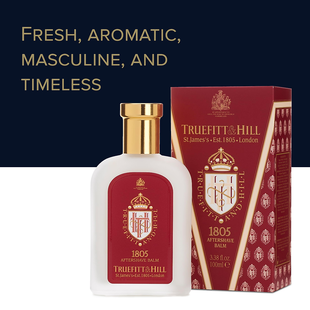 Truefitt & Hill Luxury Aftershave Balm - 1805 - Premium Soothing Moisturizer with Aloe Vera Extract - Ideal for Sensitive Skin, Razor Burn Relief, and a Silky Smooth Finish - 3.38 oz.