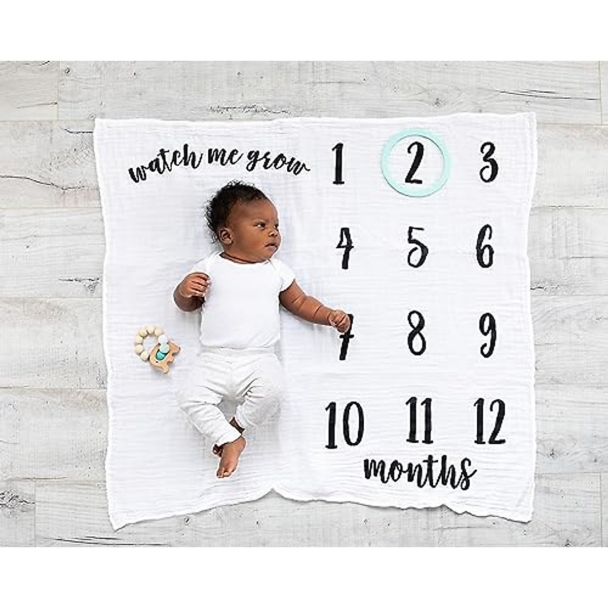 Little Pear Baby Milestone Marker Blanket, Gender-Neutral Baby Monthly Growth Chart, Baby Girl or Baby Boy Keepsake Blanket, Black & White