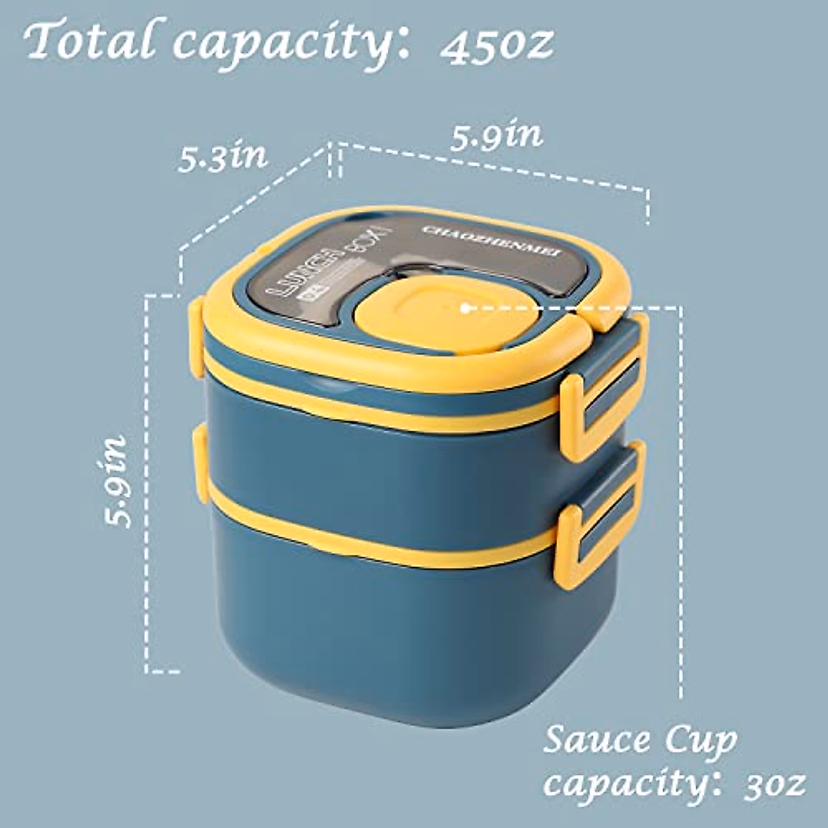 Stackable Lunch Container for Adults with 45oz Stainless Steel Salad Container for Lunch Bento Box, Leak-Proof Durable All-in-One Lunch Box Built In Divider, Spoon, Dressing Container (Blue)