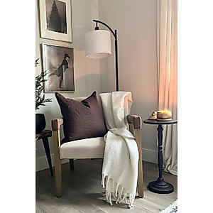 Nathan James Hudson Accent Living Room Chair, Comfy Reading Bedroom Chair, Mid-Century Wood Armchair, Upholstered Fabric and Leather Armrest