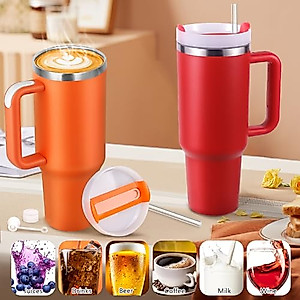 MAX TSOLMON 40 oz Tumbler with Handle and Straw Lid Insulated Cup Reusable Stainless Steel Water Bottle Travel Mug Cupholder Friendly (Tiger Lily)