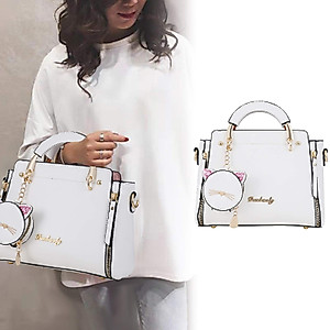 Qiayime Women Fashion Handbag Purses Luxury Designer Crossbody PU Leather Satchel Shoulder Messenger Bags Tote Cat Purse (white)