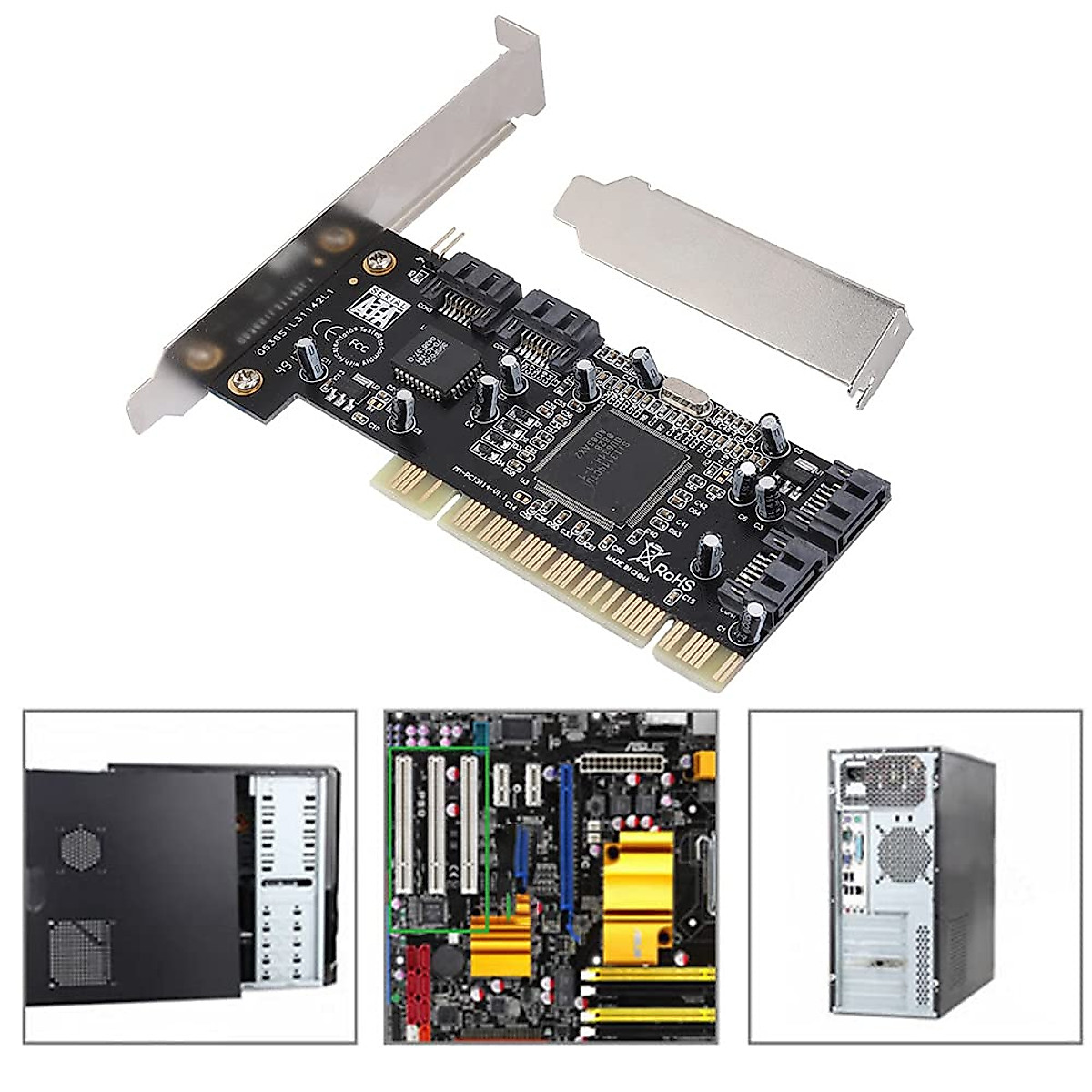 ASHATA PCI 16X to 4-Port SATA Riser Card,5Gbps Sil3114 Master SATA PCI 4 Port Expansion Card,PCI SATA Controller Expansion Card for 98SE/ME/NT4.0/2000/XP/7/Vista and Linux.