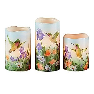 Collections Etc Realistic Flickering Flames Hummingbird Candle Set - Set of 3 - Hummingbird Flower Garden Design, Add Spring Seasonal Color to Your Home Decor - Battery Operated, Flameless Candle