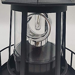 Marsrut LED Solar Light Powered Rotating Lighthouse Beacon Lamp, Outdoor Courtyard Waterproof Solar Hanging Lamp, Lawn Lantern, for Patio Fence Garden Decoration Outdoor Lighting Home Decor (Black)