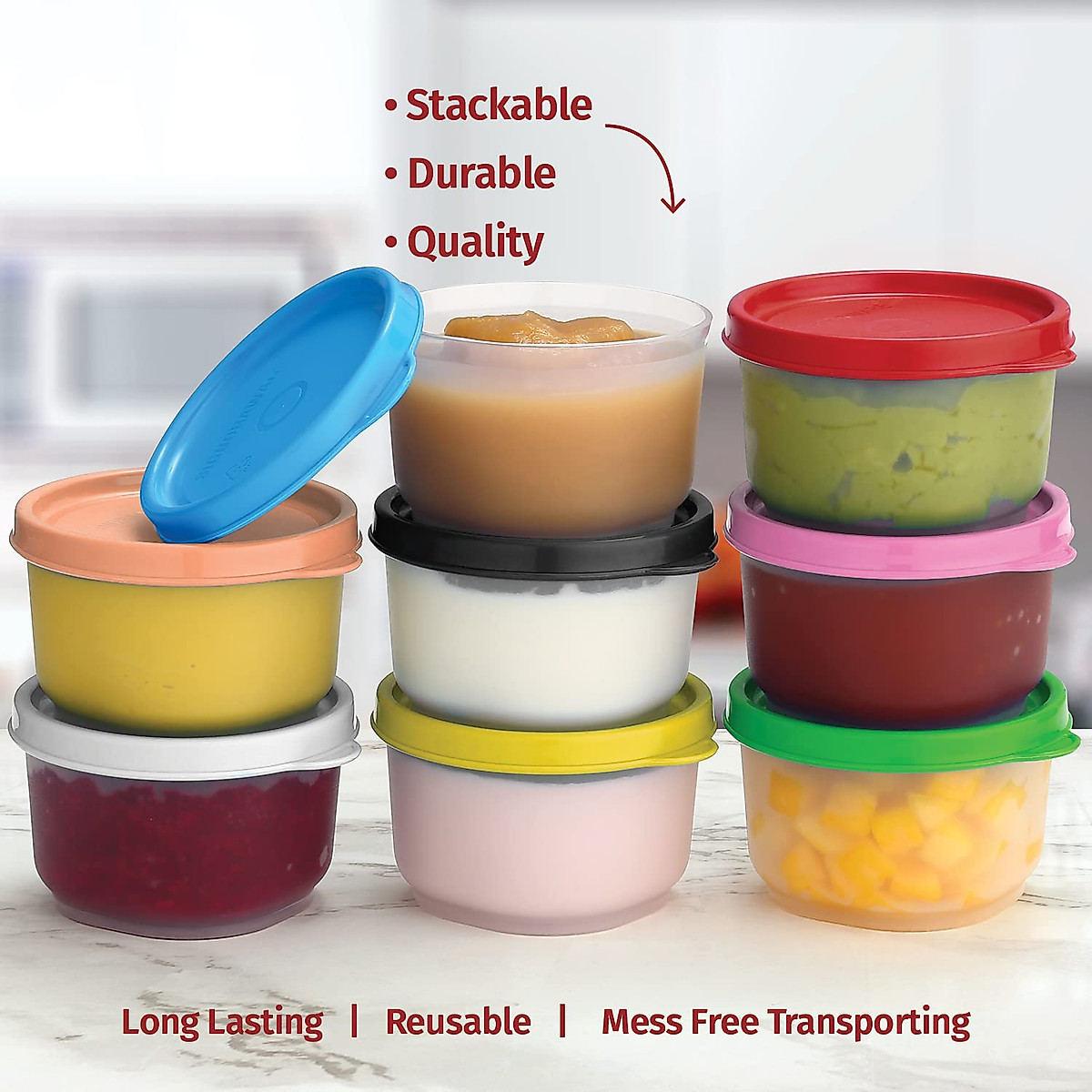 SIGNORA WARE Reusable Plastic Food Storage Containers 8 pack – 4 oz. Stackable Airtight Leak proof Food Containers for Snacks, Nuts, Baby Food, Picnics, Food Prep,Salad Dressing - BPA Free