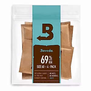 Boveda 69% Two-Way Humidity Control Packs For Plastic and Wood Containers Size 60 – 4 Pack – Moisture Absorbers – Humidifier Packs – Hydration Packets in Resealable Bag