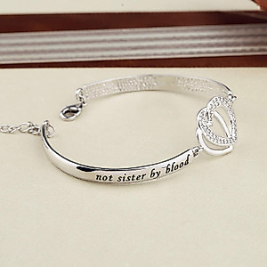 Gzrlyf Not Sister by Blood but Sister by Heart Bracelet Best Friends Gifts for Sister in Law Soul Sister Gifts Unbiological Sister Gifts (White Gold)
