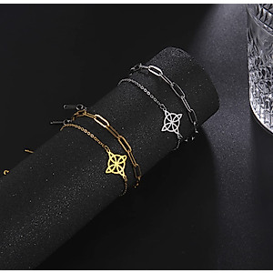 Witches Knot Bracelet For Women Celtic Knot Wiccan Symbol Layered Bracelet Stainless Steel Unique Charm Adjustable Double Layer Bracelet (silver, Stainless Steel)