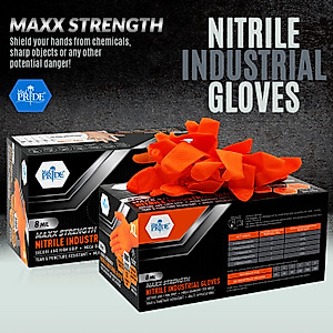 MED PRIDE Maxx Strength Nitrile Industrial Gloves, 8 Mil Thick [100 Gloves/Large] - Diamond Texture Disposable Safety- Heavy-Duty, Tear-Resistant Mechanic Automotive Food Handling Gloves- Orange