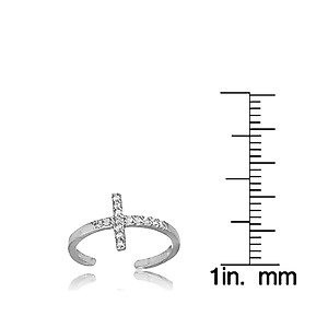Hoops & Loops 925 Sterling Silver Cubic Zirconia Sideways Cross Open Toe Ring for Women Teen Girls Men, Silver