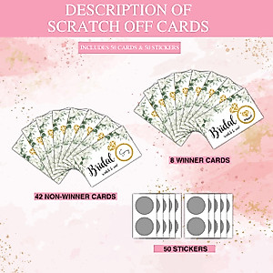 Bridal Shower Scratch Off Game Cards - Glitter Diamond Ring - Greenery Floral Wedding Shower Ideas - Bride Shower Party Activities & Supplies - Bachelorette/Engagement Party Decorations - 50 Pack(04)
