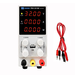 LWLONGWEI DC Power Supply Variable, Adjustable Switching Regulated Power Supply 30V 10A with Encoder Coarse & Fine Adjustments Knob, Beach Power Supply with USB 5V 2A Charge Interface