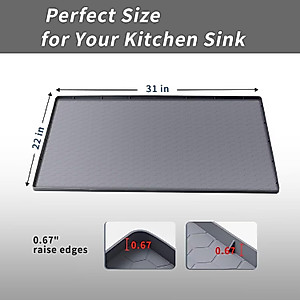 Under Kitchen Sink Mat 31" x 22", SAZTEAY Waterproof Silicone Under Sink Tray, Under Sink Protector Mat for Bathroom and Kitchen Cabinets(Grey)