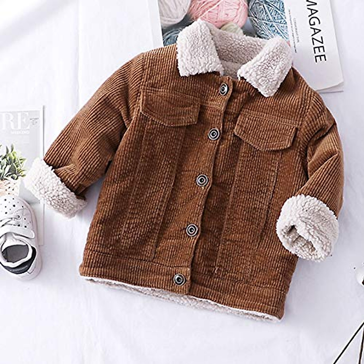 Morubut Toddler Boy Winter Corduroy Jacket Baby Girl Fall Sherpa Lined Outwear Coat (Dark Brown, 18-24 Months)