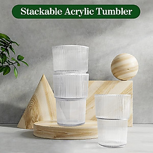 REALWAY Plastic Tumblers, Unbreakable Ribbed Glasses,17OZ Origami Style Drinking Cup, Reusable Plastic Glasses Drinking Dishwasher Safe, Clear Acrylic Cups -Stackable- for Kitchen Poolside, Set of 8