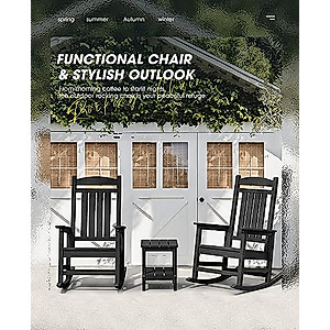 KINGYES Outdoor Rocking Chairs, HDPE All-Weather Patio Rocking Chairs High Back Porch Rocker for Adult, Black