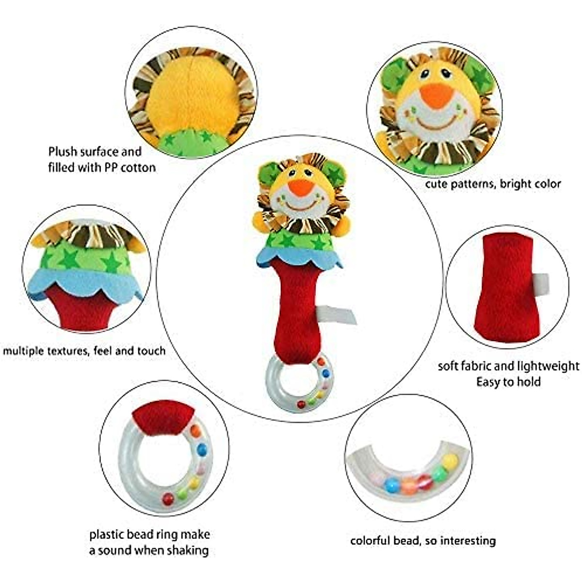 CHAFIN Baby Soft Rattles Shaker, Infant Developmental Hand Grip Baby Toys, Cute Stuffed Animal with Sound for 3 6 9 12 Months and Newborn Gift(2 Pack)