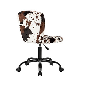 LEEJAY Brown Milk Cow Print Desk Chair for Adults, Armless Swivel Office Task Chair with Black Legs, Fluffy Faux Fur Furry Chair for Bedroom, Mid-Back Fancy Computer Chair, 17.3"x19.3" Seat