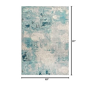JONATHAN Y CTP104A-5 Contemporary POP Modern Abstract Vintage Indoor Area -Rug, Transitional, Bohemian Easy -Cleaning,Bedroom,Kitchen,Living Room,Non Shedding, Cream/Blue, 5 X 8