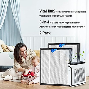Vital 100S Replacement Filter Compatible with LEVOIT Vital 100S Air Purifier, 3-in-1 H13 Ture HEPA High-Efficiency Activated Carbon Filters Replace Vital 100S-RF (2 Pack)
