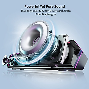 Edifier MG300 Computer Sound Bar: Loud Speakers with Deep Bass - Switch RGB Built-in Microphone for Gaming Speakers Wireless Bluetooth 5.3 & USB Adapter PC Sound Bar for Desktop