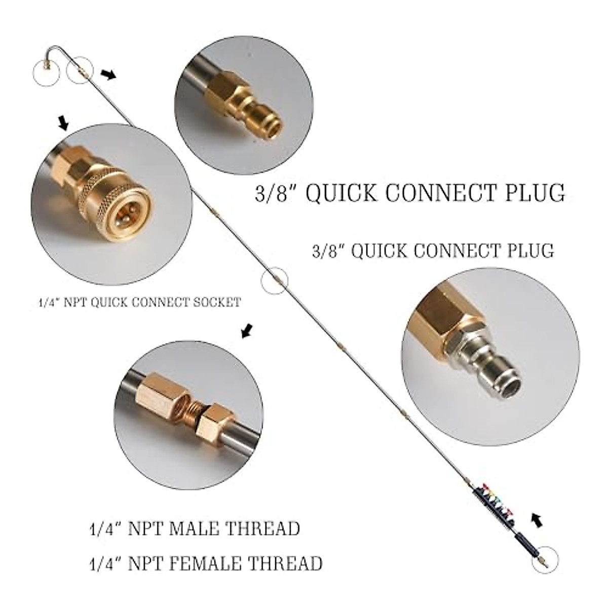 Xiny Tool Pressure Washer Extension Wand, 10 Pack Power Washer Lance with 5 Atomization Nozzle Tips,1 Gutter Cleaner Attachment Curved Rod, 1/4" Quick Connect, 4000 PSI