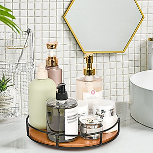 Set of 2, 10 Inch Lazy Susan Organizer - Non-Skid Wood Turntable Organizer for Cabinet, Pantry, Kitchen Countertop, Refrigerator, Spice Rack