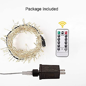 RESNICE 50FT Firecracker String Lights 500 LEDs Warm White Plug in Indoor Silver Wire LED Cluster Fairy Lights with Remote for Christmas Tree,Plant,Bedroom,Garden,Patio,Backyard