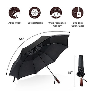 Nothers Travel Umbrella 54Inch, Windproof Umbrella,Rain Umbrellas，Large Umbrella,Strong and Portable，Golf 210T Vented for Men and Women，Wooden Handle by Pattecor(Black)