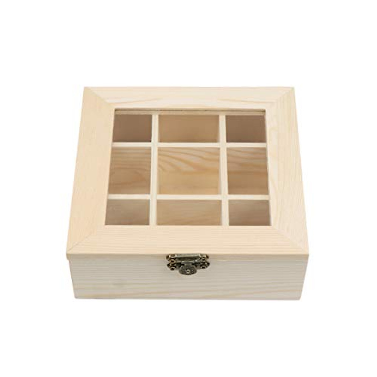 Gatuida Tea Box for Tea Bags Organizer, Wooden Tea Storage Organizer with Clear Top Window, 9 Compartments Eco-Friendly Tea Bag Holder, Multi-Functional Storage Box