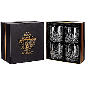 𝗟𝗨𝗫𝗨𝗥𝗬 Gifts For Men Dad - Crystal Whiskey Glasses - Set of 4 Rocks Glasses in Satin-Lined Gift Box - Old Fashioned Whisky Lowball Bar Tumblers Barware for Drinking Bourbon, Scotch, Whisky